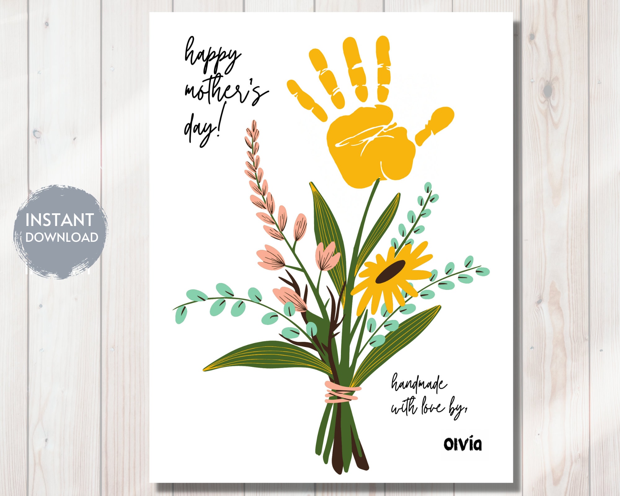 Mother's Day Handprint Craft, Gift, Bouquet, Handmade With Love, Baby's ...