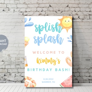 Splish Splash WELCOME SIGN Template, Splash Pad Birthday Signage, Pool ...