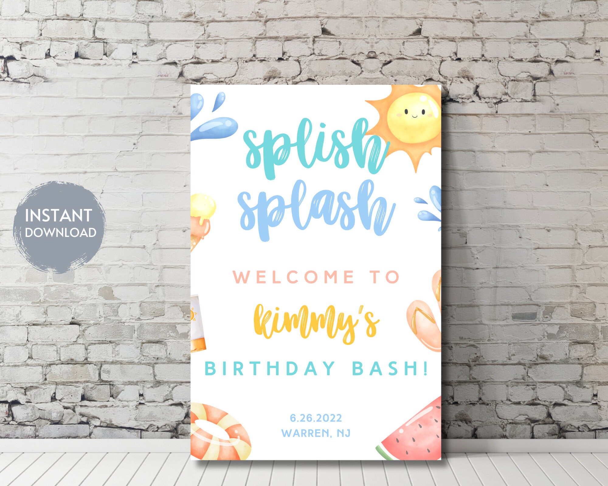 Splish Splash WELCOME SIGN Template, Splash Pad Birthday Signage, Pool ...