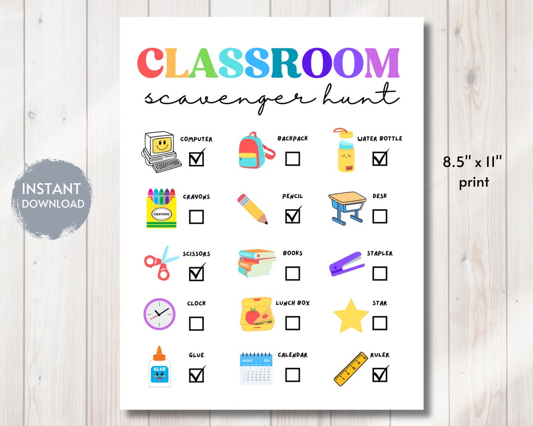 Classroom Scavenger Hunt, First Day of School Game (digital File) - Etsy