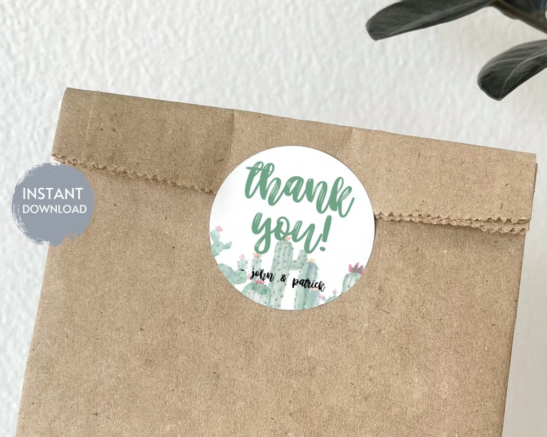 Cactus Birthday Thank You Sticker Template, Prickly Pair Party Favor ...