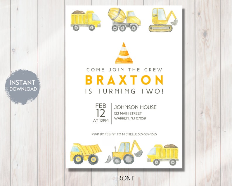 Construction 2nd Birthday Invitation Template, Dump Truck Bday Party ...