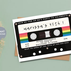 RETRO Cassette Tape Invite, 40th 30th Birthday Invitation Template ...