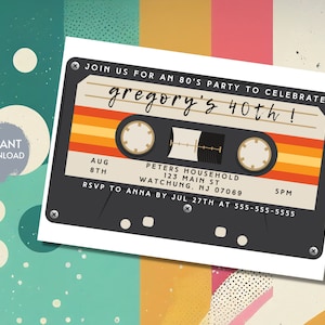 RETRO Cassette Tape Invite, 40th 30th Birthday Invitation Template ...