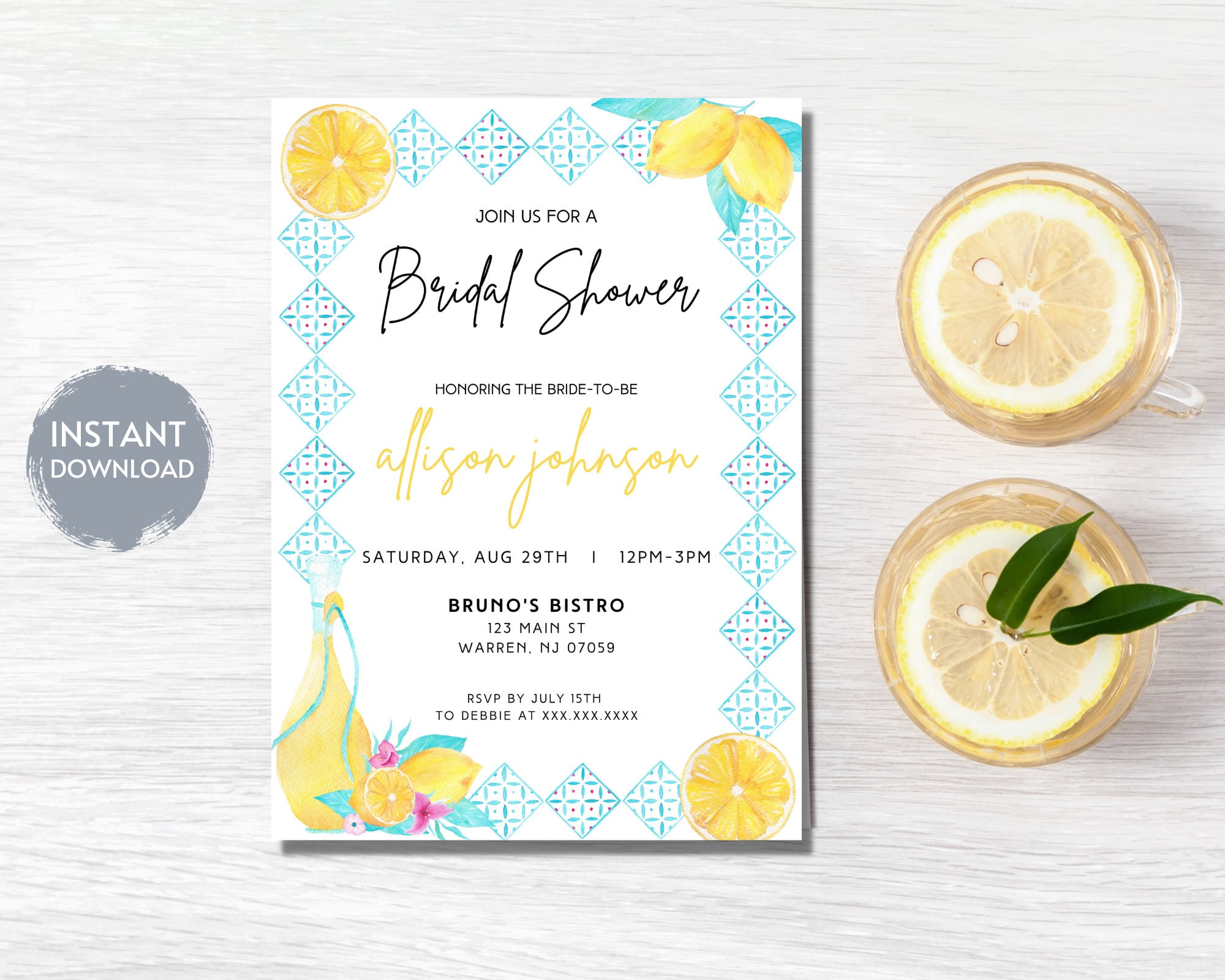 LIMONCELLO Bridal Shower Invitation Template LEMON Invite - Etsy