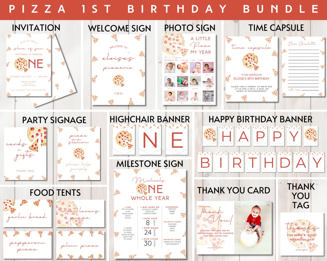 Pizza SLICE of FUN 1ST Birthday Bundle, Pizza Parlor Invite Bundle ...