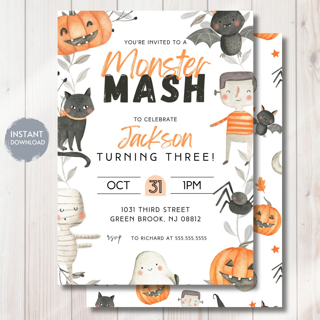 Monster Mash Birthday Invite, Halloween Theme Bday Invitation, Any Age ...