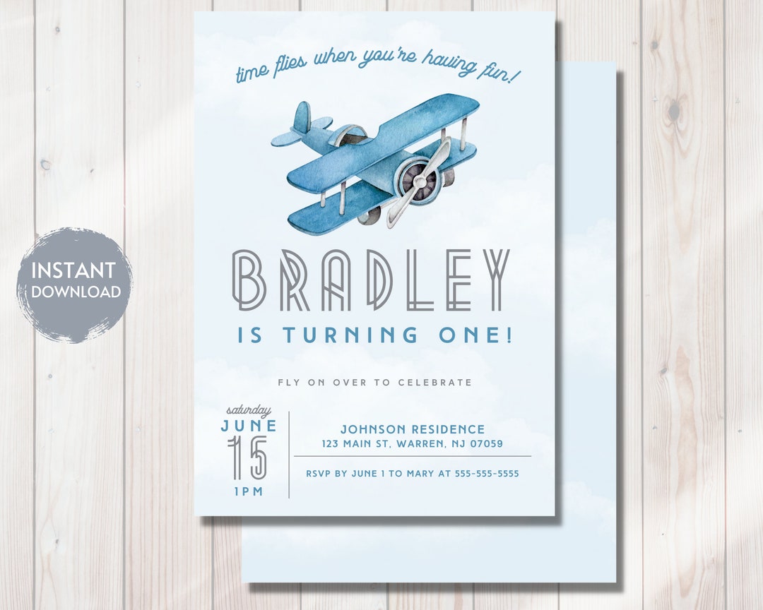 Aviation AIRPLANE Birthday Invitation, Vintage Plane Bday Invite ...