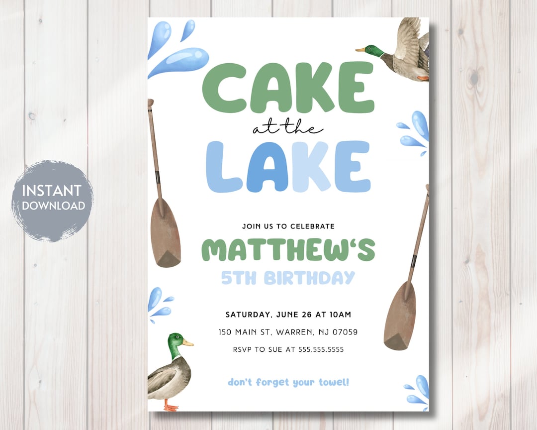 LAKE PARTY Bday Invitation, Cake at the Lake Invite, Lake Life Bday ...