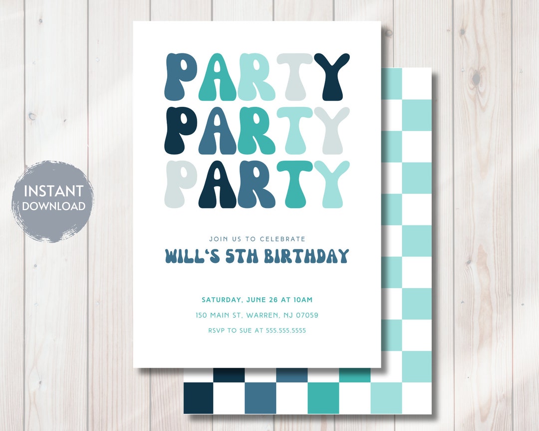 Birthday Party Invitation, Minimalist Birthday, Checkered Bday Invite ...