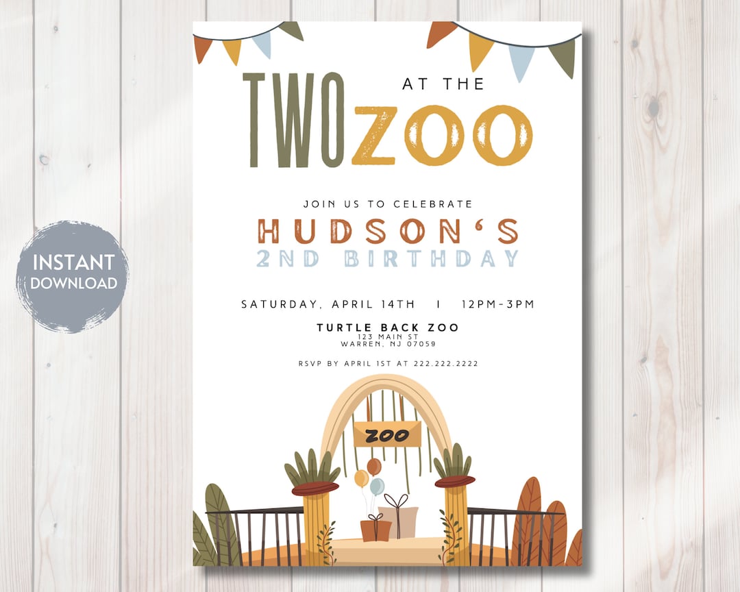 TWO at the ZOO Birthday, Party Animal Birthday Party Invitation ...