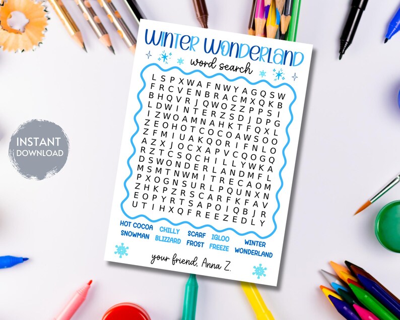 Winter Wonderland Word Search, Printable Kids Activity (digital File ...