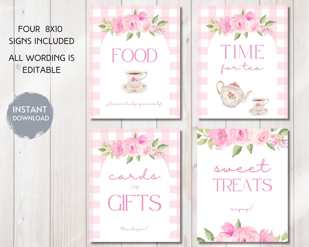 Tea Party Theme Signs Bundle, Tea for Two Birthday Decorations, Cards ...
