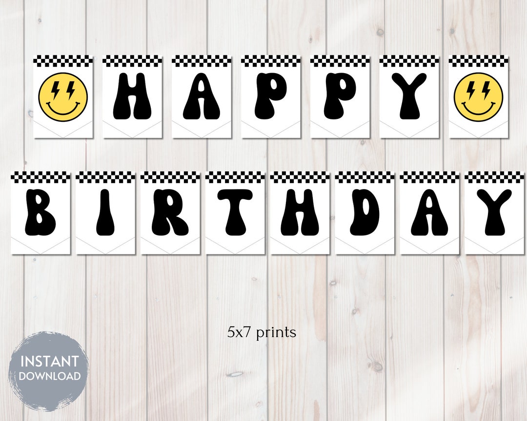 Retro Smiley Face Happy Birthday Banner, One Cool Dude, Five is a Vibe ...