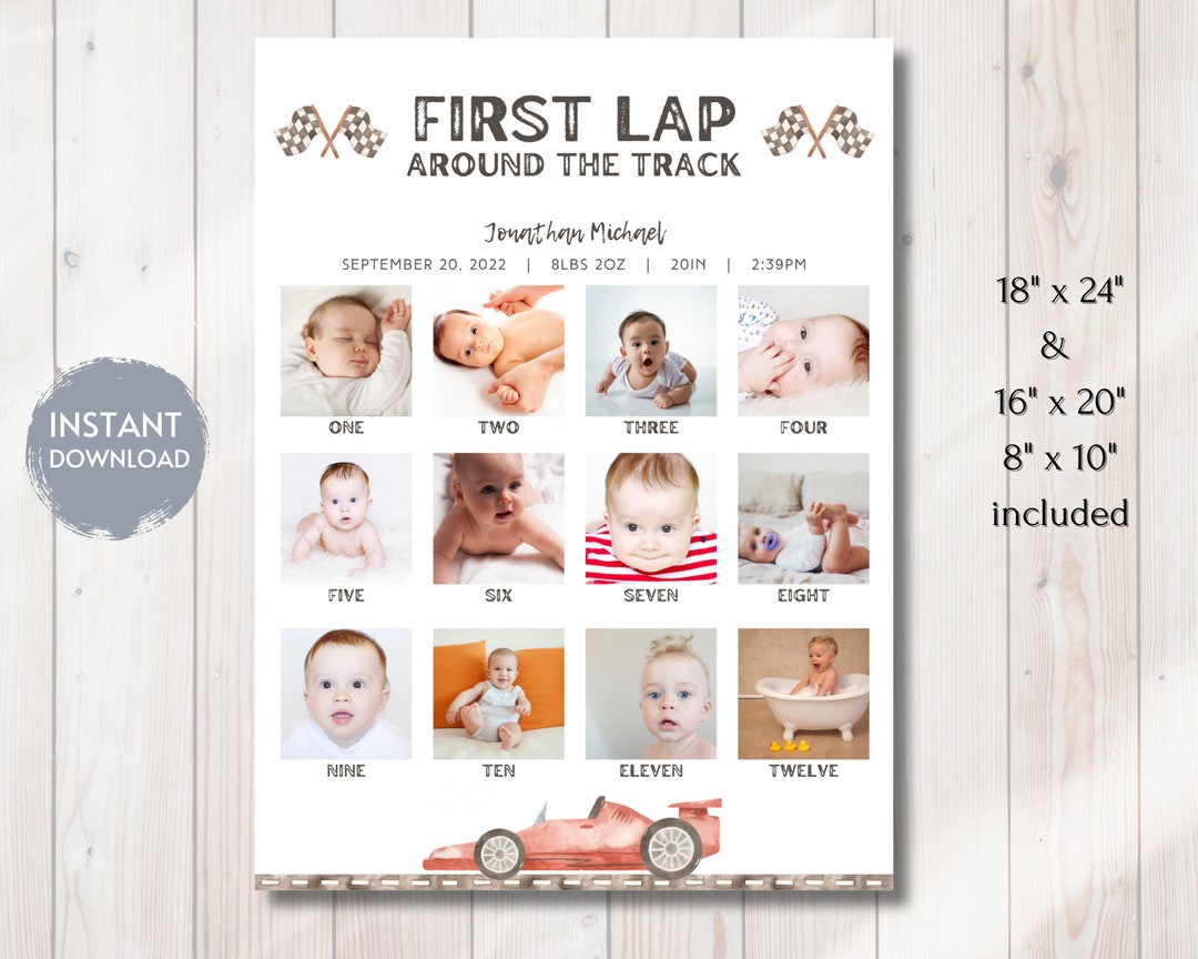 RACECAR Milestone Picture Sign, First Lap Racing Decor, Red Race Car ...