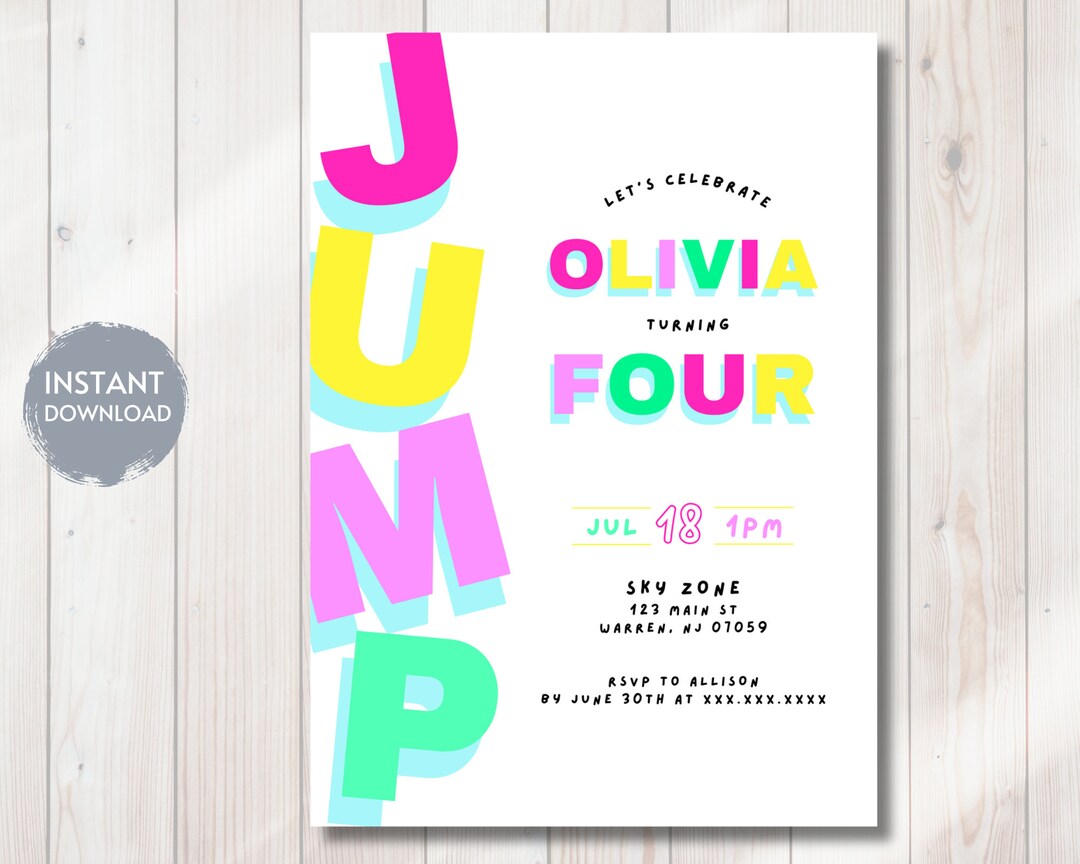 JUMP Birthday Invitation, Trampoline Park Party Invite, Trampoline ...