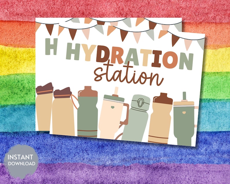Boho Hydration Station Sign, Daycare Water Bottle Sign, School Drink ...