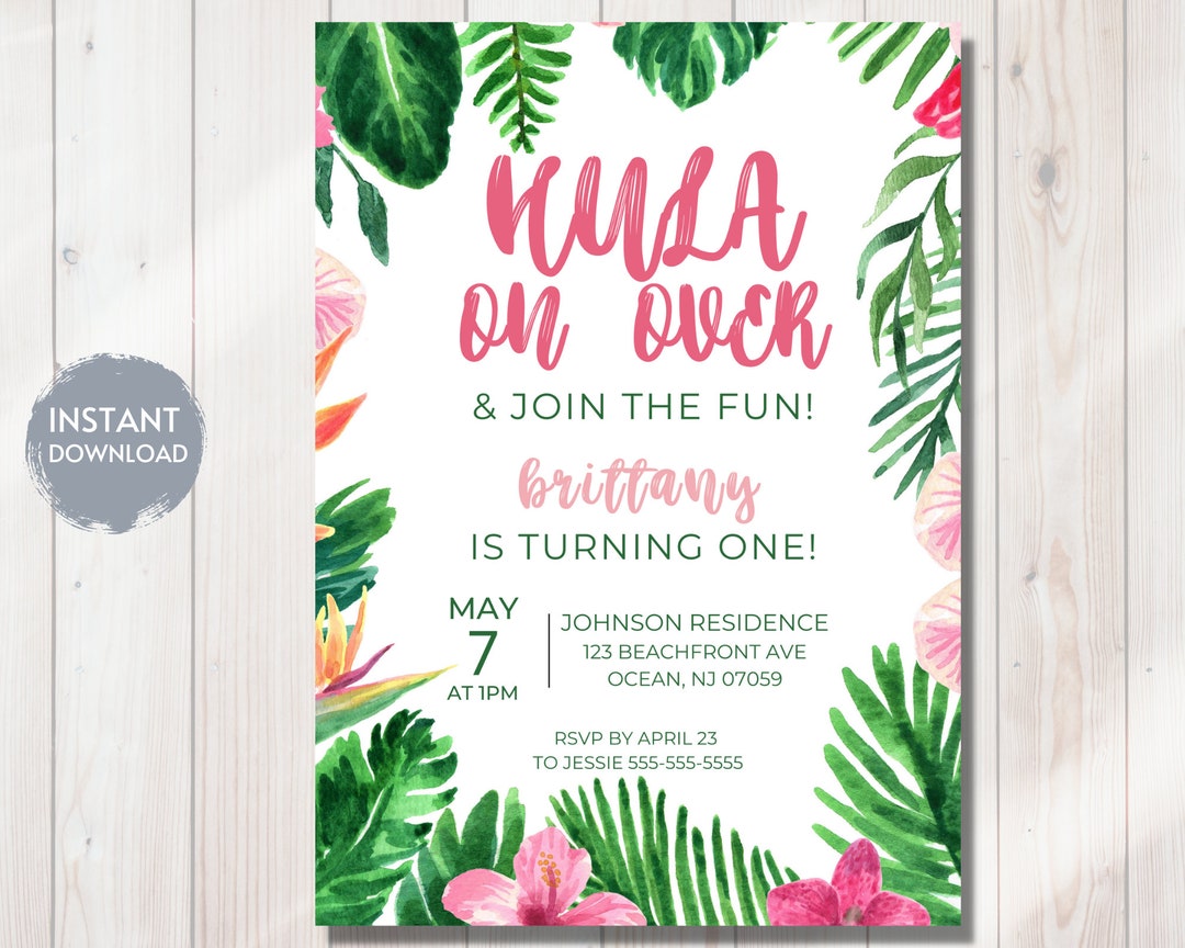 Hula on Over First Birthday Invitation Template, Editable Instant ...