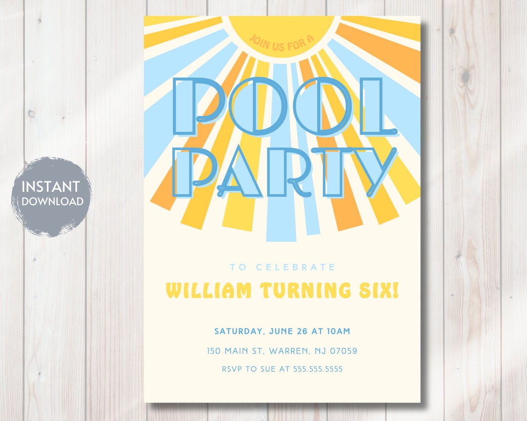 POOL PARTY Bday Invitation, Boho Pool Party, Splish Splash Invite ...