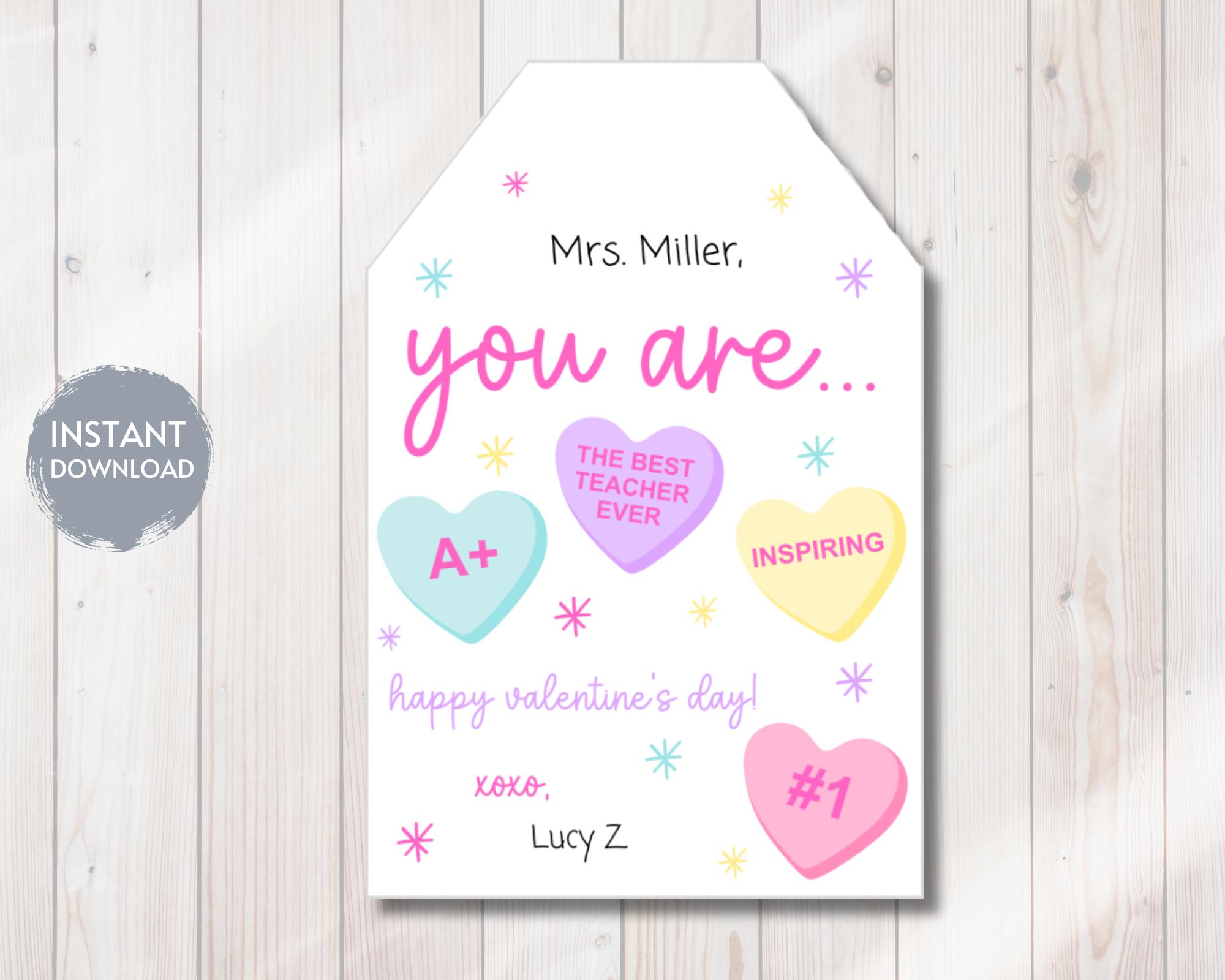 Teacher Valentine's Day Gift Tag Template, Candy Heart Teacher Tag ...