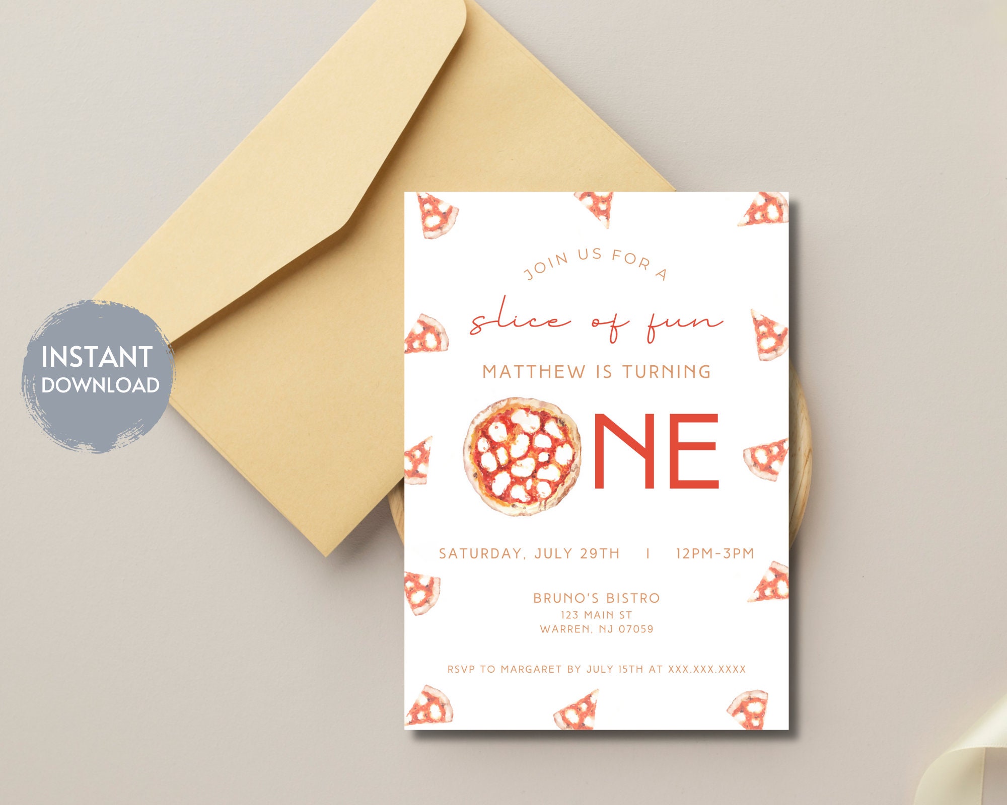 Pizza Slice of Fun 1st Birthday Invitation, Pizza Parlor Invite, First ...