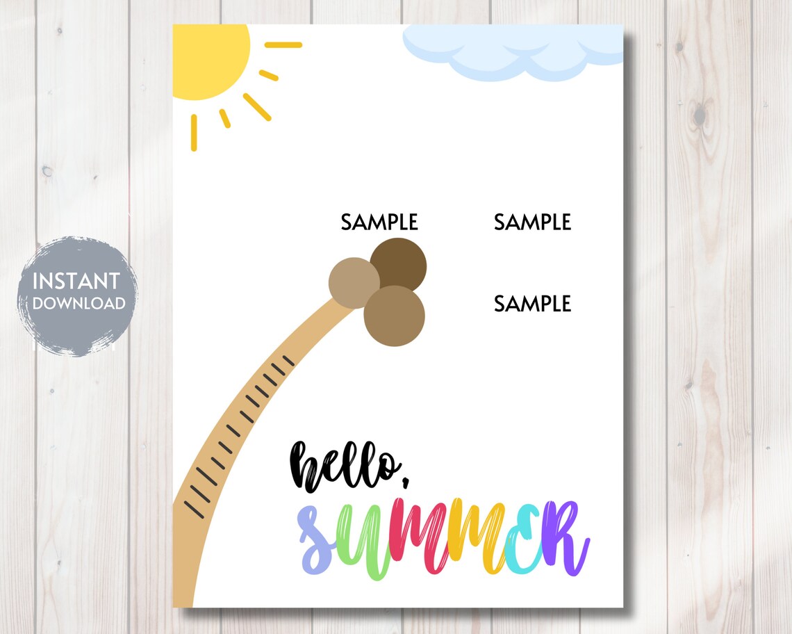SUMMER Handprint Craft TEMPLATE, Palm Tree Paint Craft, Beach Activity ...