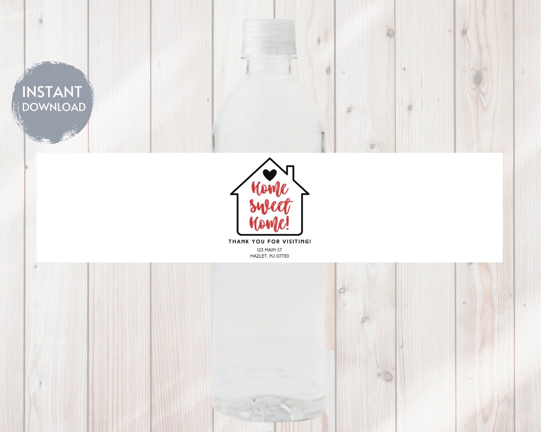 Realtor OPEN HOUSE Water Bottle Label, Home Sweet Home, Customizable ...