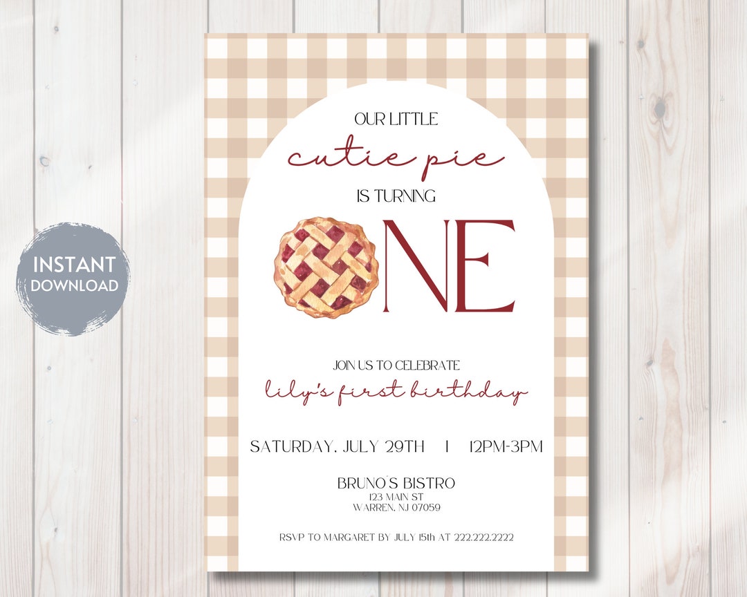 Cutie Pie 1ST Birthday Invitation, Slice of Fun Invite, Sweetie Pie ...