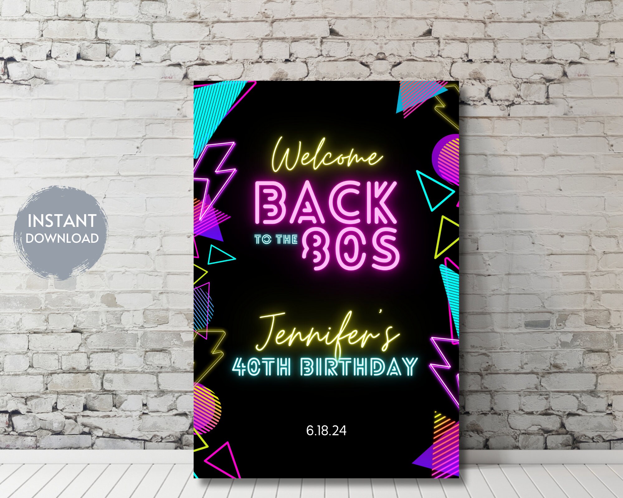 80s Neon Birthday WELCOME SIGN Template, Back to the 80s, Retro ...