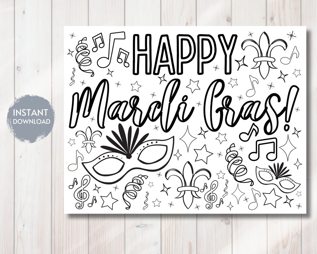 Mardi Gras Coloring Page, Mardi Gras Kids Activity Sheet, Kids Placemat ...