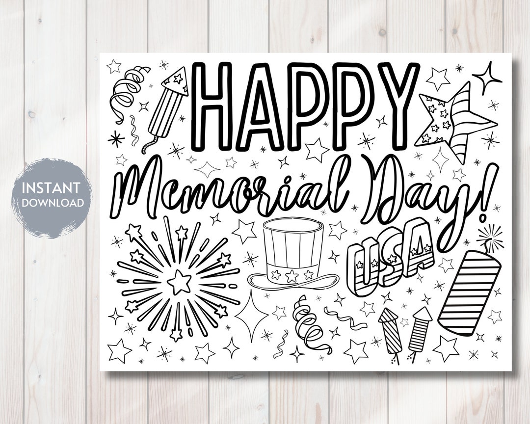 Memorial Day Coloring Page, Memorial Day Kids Activity Sheet, Memorial ...