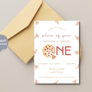 Pizza SLICE OF FUN Baby 1ST Birthday Invitation, Pizza Parlor Invite ...