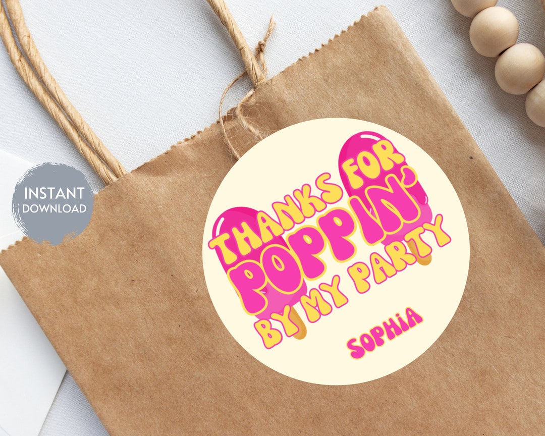 POPSICLE Birthday Sticker Template, Ice Pop Thank You Sticker, Two Cool ...
