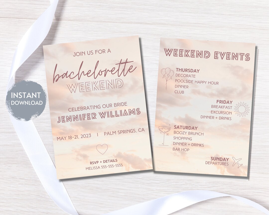 Bachelorette Itinerary INVITATION Template Editable Instant - Etsy