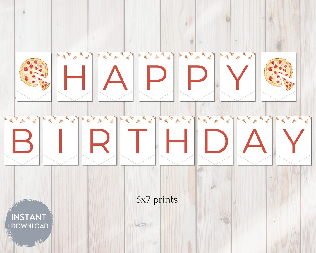 PIZZA Happy Birthday Banner, Slice of Fun, Slice Slice Baby, Pizzeria ...