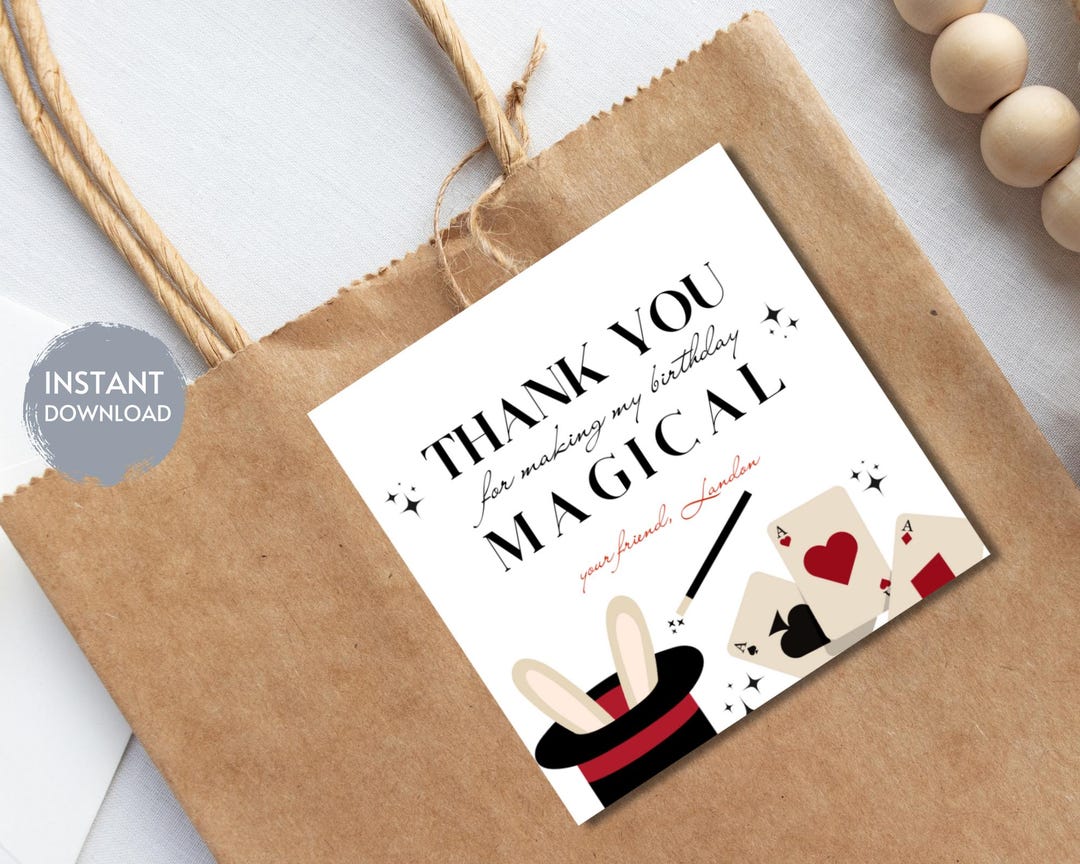 Magic Birthday Tag Template, Magician Thank You Sticker, Magic Show ...