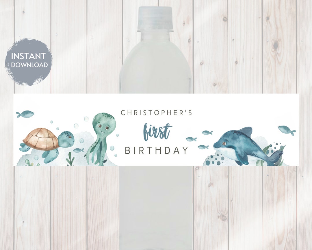 Under the Sea Water Bottle Label, Two the Sea, First Birthday Water ...