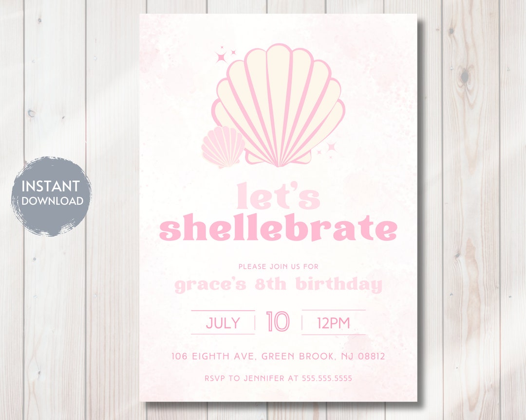 Let's Shellebrate Invitation Template, Mermaid Theme Birthday Party ...