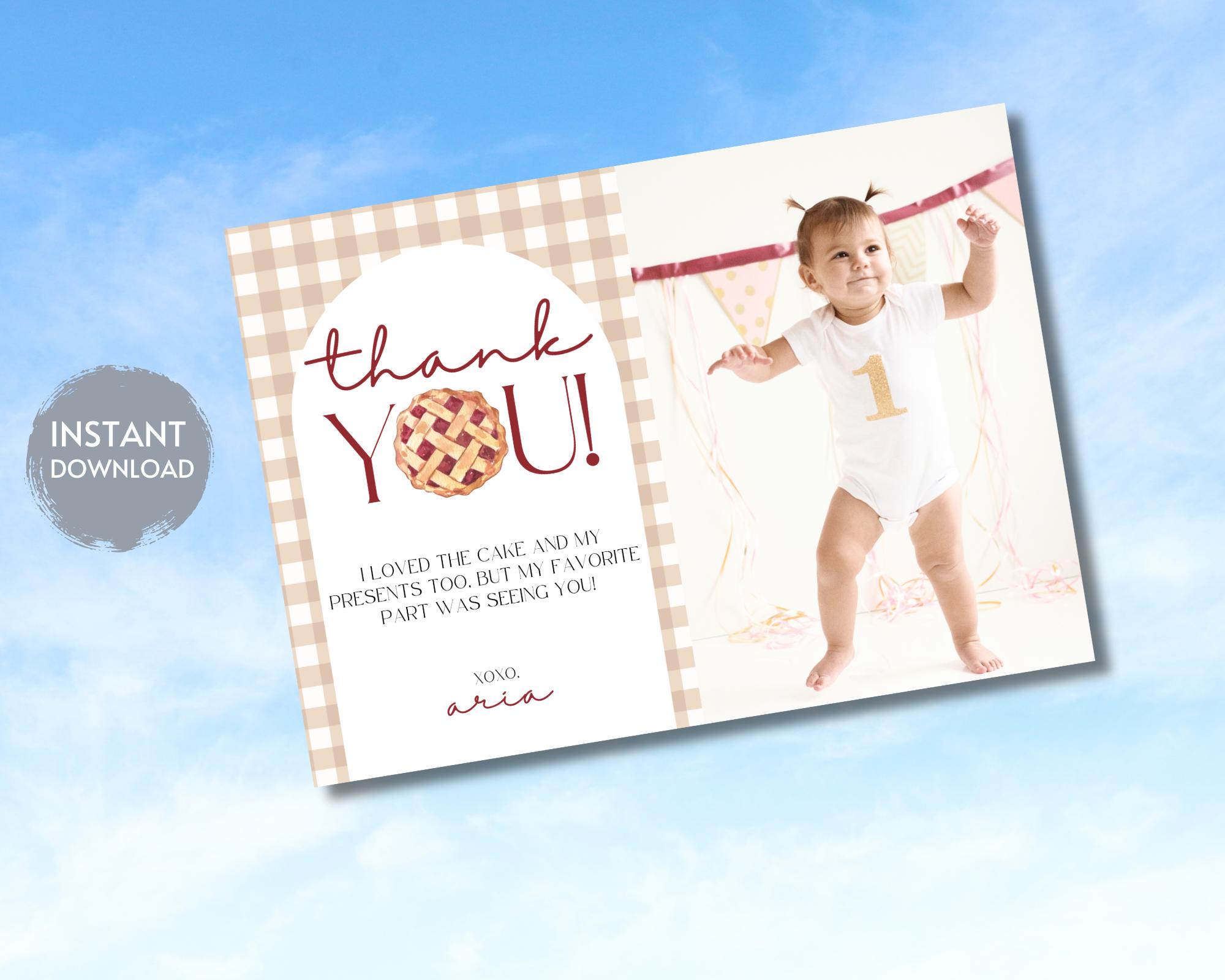 Sweetie Pie Birthday Thank You Card, Cutie Pie Birthday Theme, Cherry ...