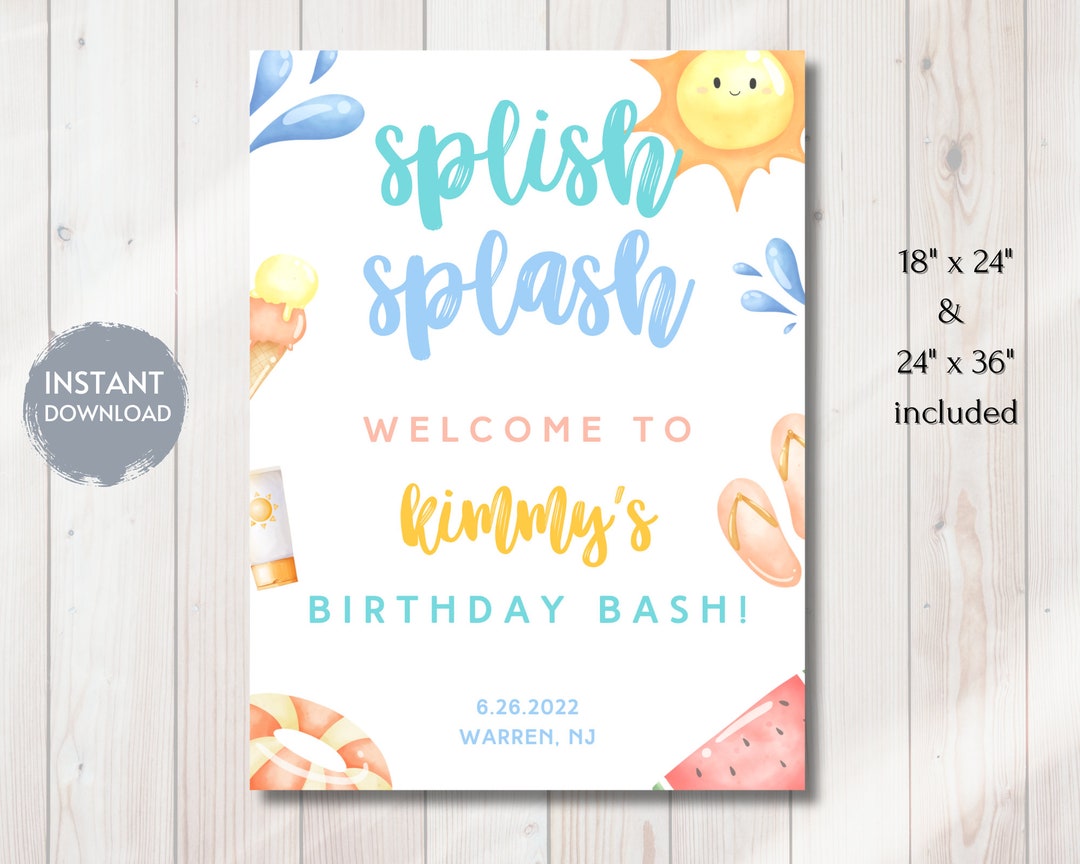 Splish Splash WELCOME SIGN Template, Splash Pad Birthday Signage, Pool ...