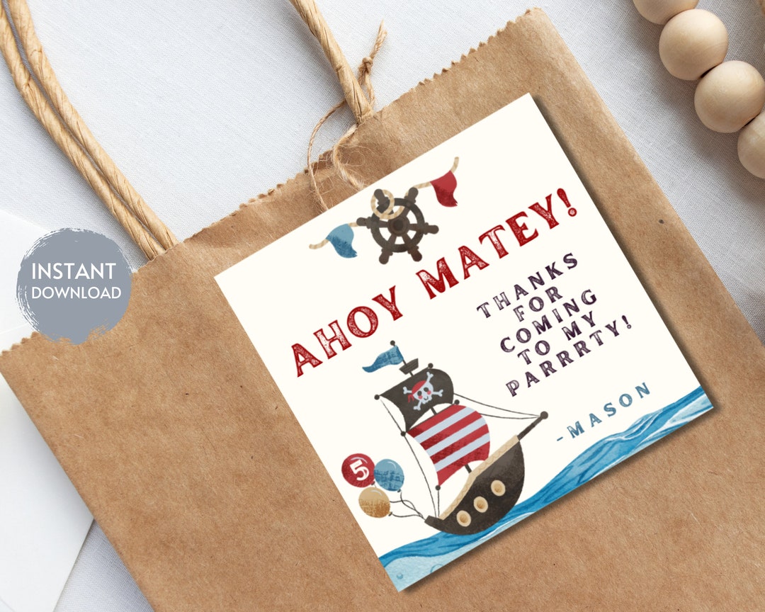 Pirate Birthday Sticker Template, Ahoy Matey Thank You Sticker, Pirate ...