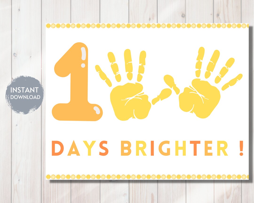 100th Day Of School Handprint Template 100 Days Brighter Digital