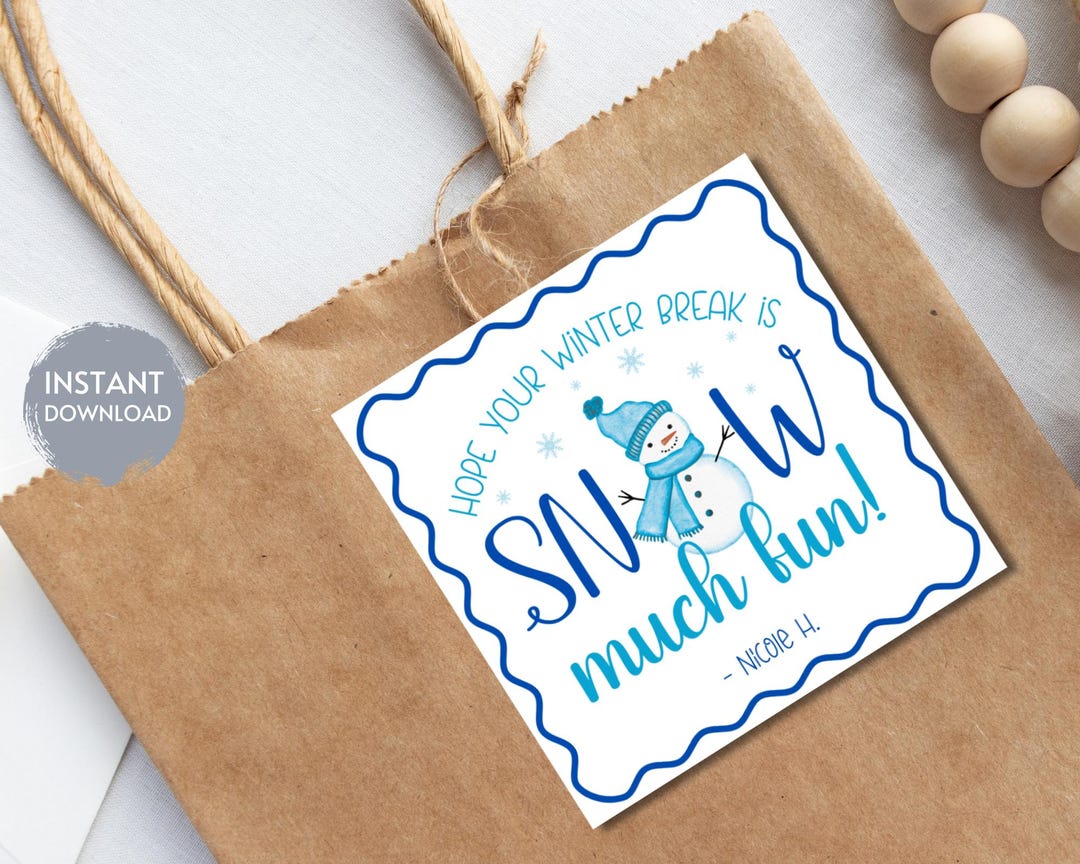 Winter Break Tag, Snow Much Fun Favor Tag, Pastel Xmas Gift Tag ...