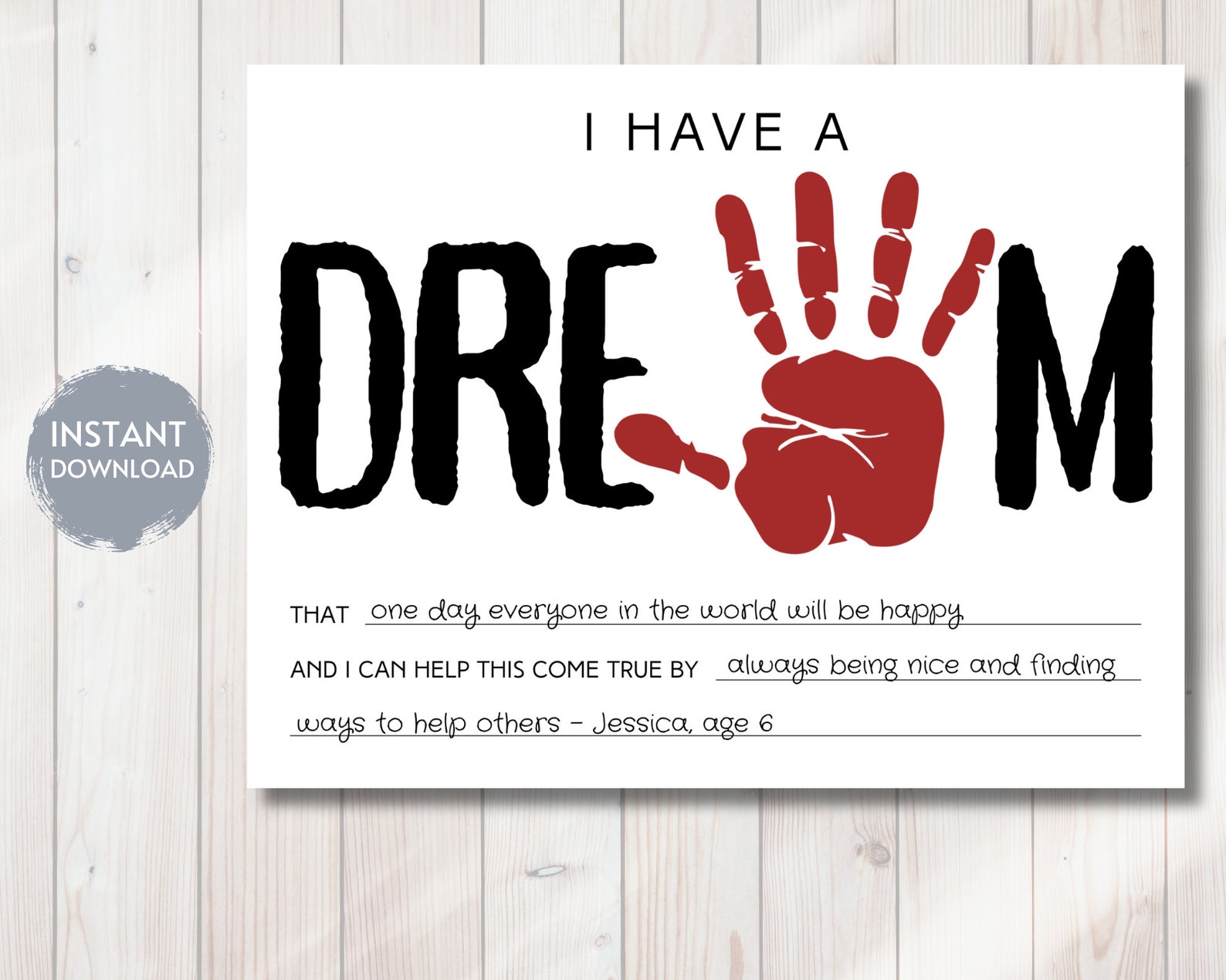 Martin Luther King Day Handprint TEMPLATE, Digital Download, MLK Jr ...
