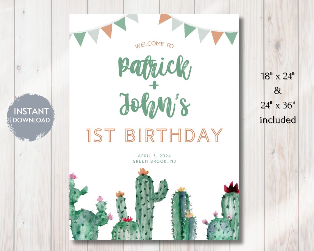 Prickly Pair Welcome Sign Template, Cactus Theme Welcome Sign, Editable ...