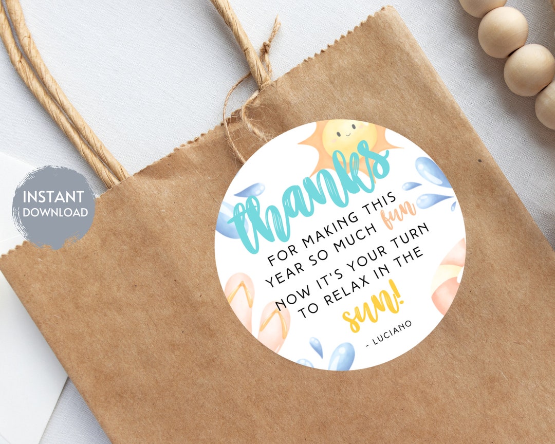 Teacher Appreciation Gift Tag Sticker Template, Sunshine Thank You Tag ...