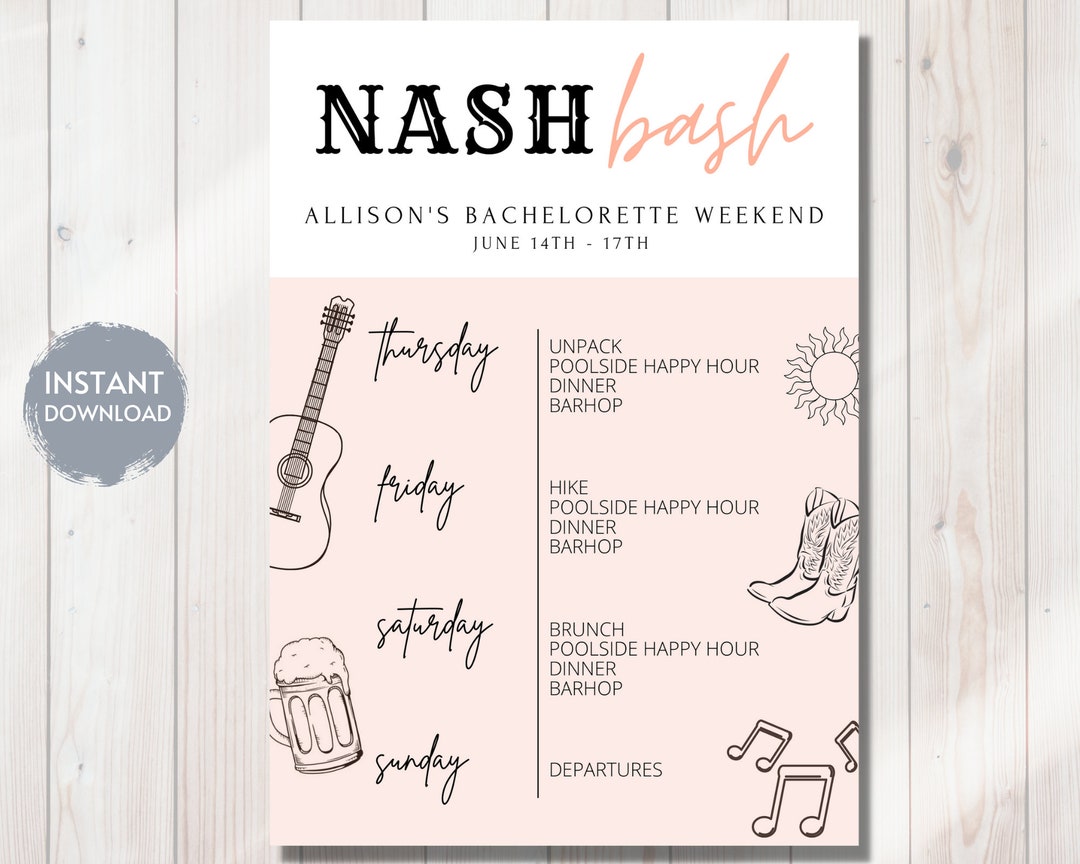 NASHVILLE Nash Bash Bachelorette Weekend Itinerary Template, Invite ...