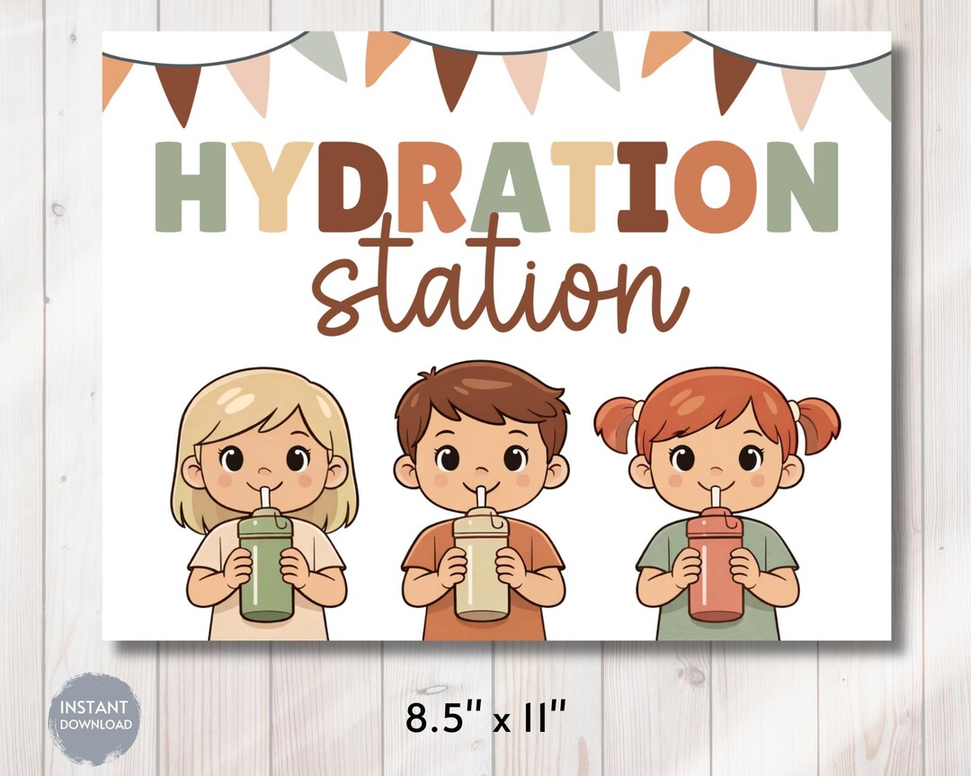 Boho Hydration Station Sign, Daycare Water Bottle Sign, School Drink ...