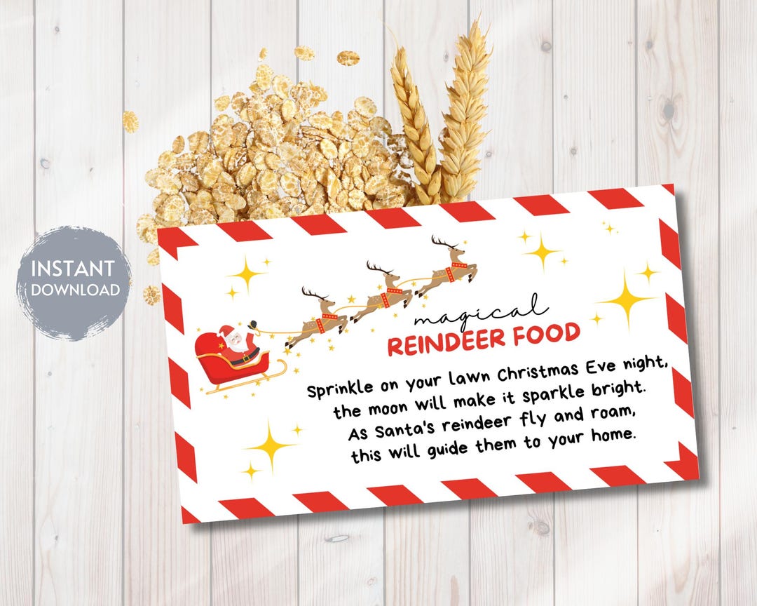Magical Reindeer Food Card, Printable Reindeer Food Tag, Christmas Gift ...