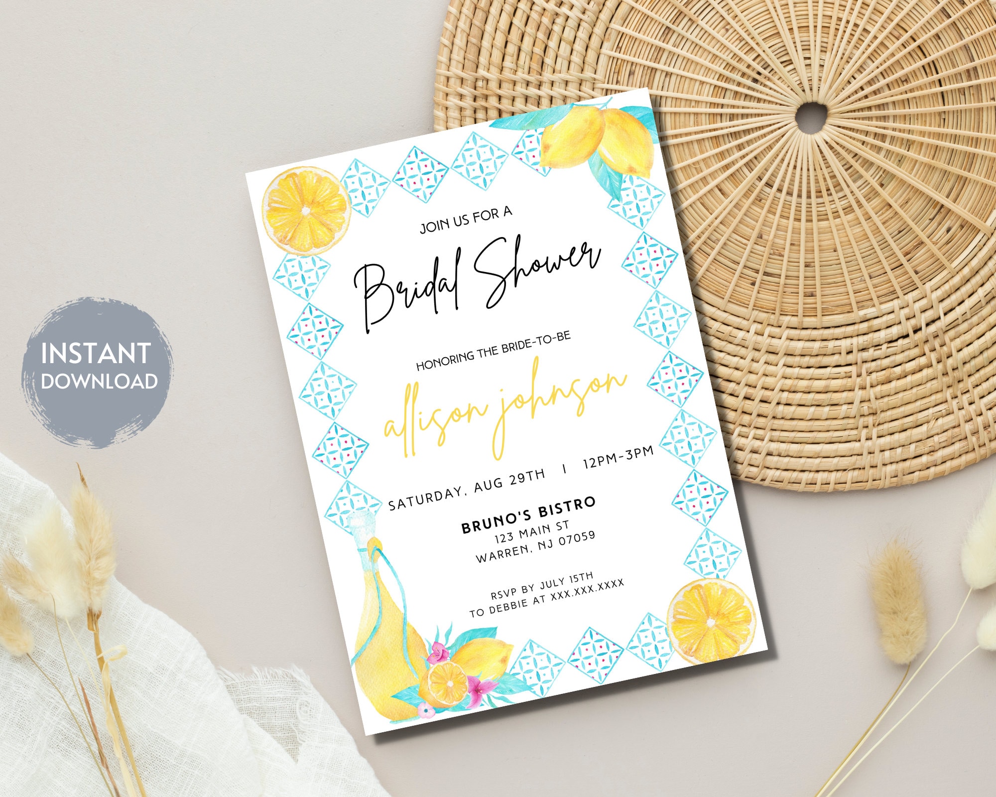 LIMONCELLO Bridal Shower Invitation Template LEMON Invite - Etsy